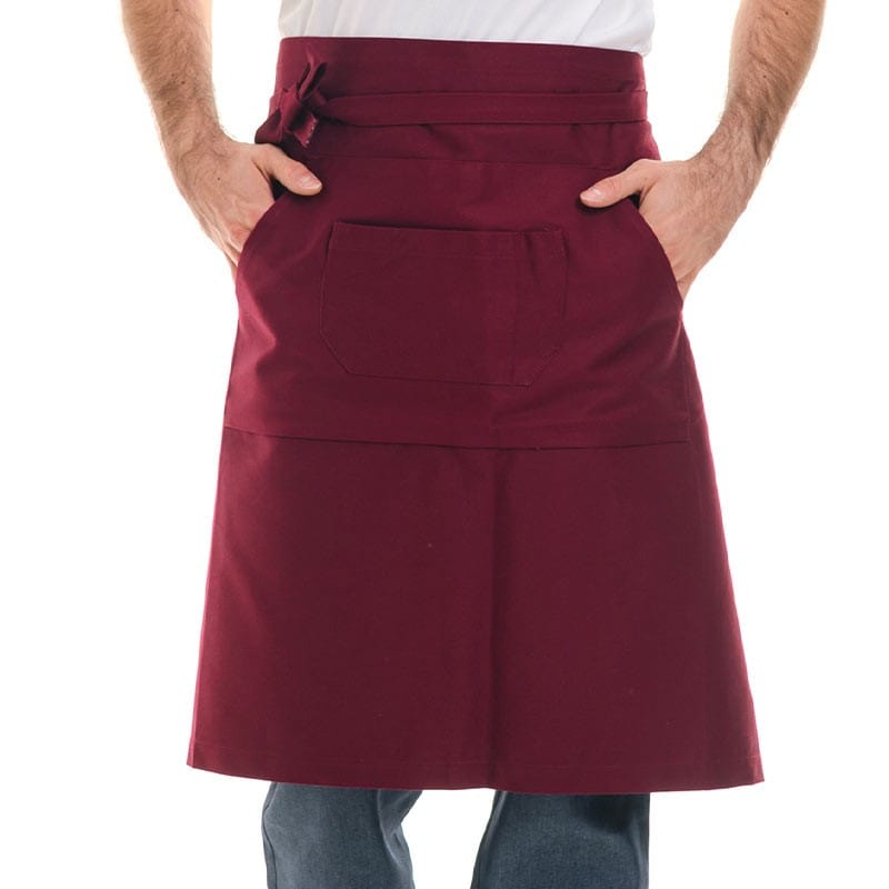 Burgundy Half Chef Apron | 27.56 in. Height | Secure Payment – MANELLI